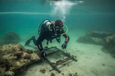Premium AI Image Metal Detector Frame Being Used To Explore Underwater Landscape Created With