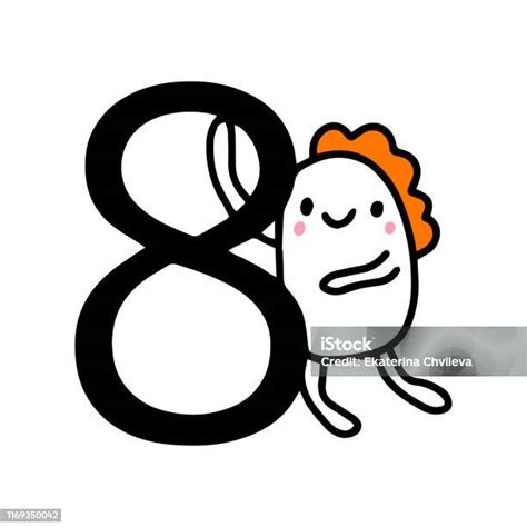 귀엽고 재미있는 다채로운 8 8 숫자 문자 흰색 배경에 고립 된 만화 벡터 일러스트 레이션 여덟 웃는 만화 남자 캐릭터 생일