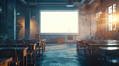 Empty Classroom With Sunlight Streaming Through Window Stock