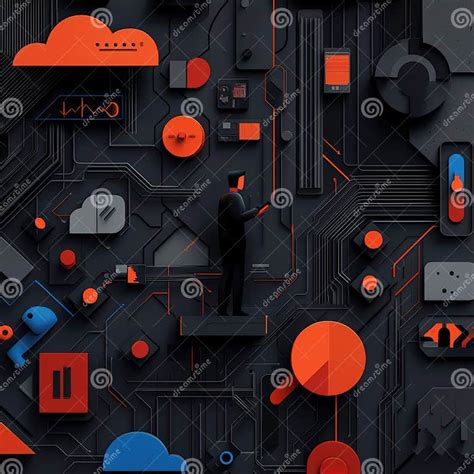 Abstract Digital Art Depicting A Figure Amidst Colorful Circuits And Shapes Symbolizing