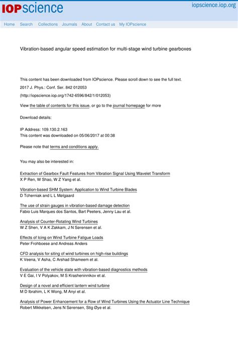 Pdf Vibration Based Angular Speed Estimation For Multi Stage Wind