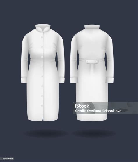 현실적인 의사 코트 모의 여성 의료 가운 실험실 유니폼 의사 의료 실험실 의류 투명한 배경 절연 벡터에 병원 전문 정장 개체 그룹에 대한 스톡 벡터 아트 및 기타 이미지