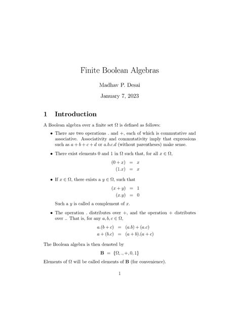 Boolean Algebras Lect Finite Boolean Algebras Madhav P Desai
