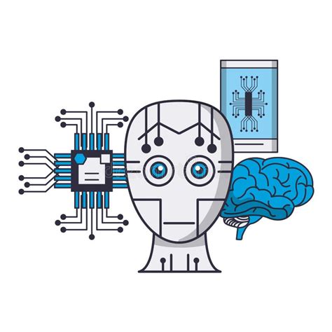 Robot Head With Smartphone And Brain Stock Vector Illustration Of