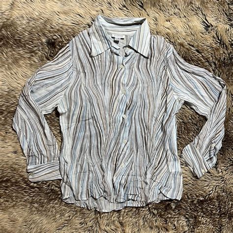 Retro Semi Sheer Blue And Brown Button Up Light Depop