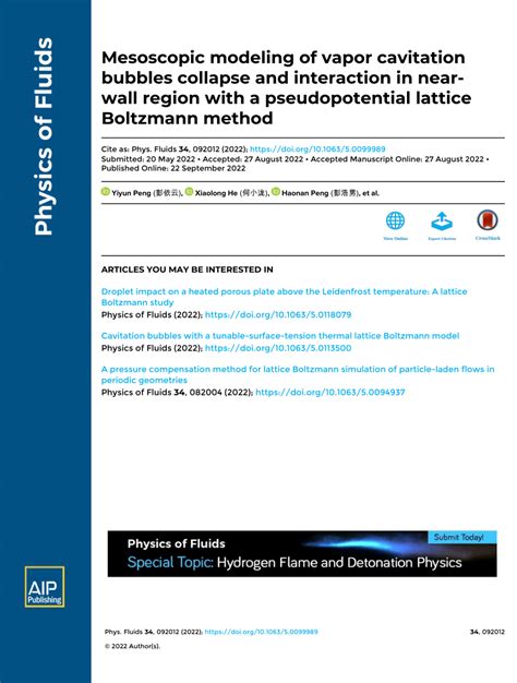 Pdf Mesoscopic Modeling Of Vapor Cavitation Bubbles Collapse And Interaction In Near Wall