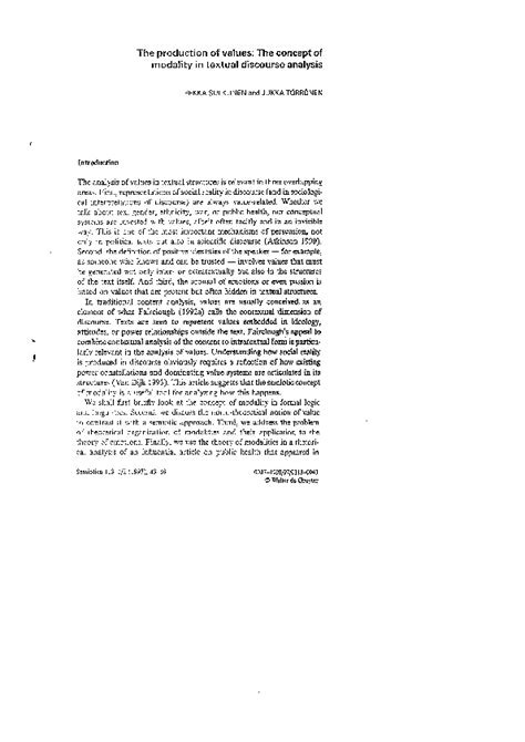 Pdf The Production Of Values The Concept Of Modality In Textual Discourse Analysis