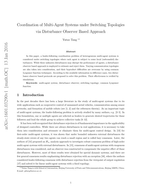 Pdf Coordination Of Multi Agent Systems Under Switching Topologies