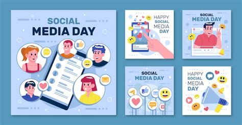 소셜 미디어 데이 축하를 위한 플랫 인스타그램 게시물 모음 무료 벡터