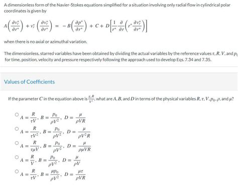 Solved A Dimensionless Form Of The Navier Stokes Equations