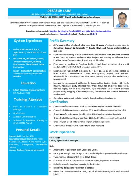 Debasish Saha Resume For Oracle Ebs And Fusion Solution Architect Pdf Business Computing