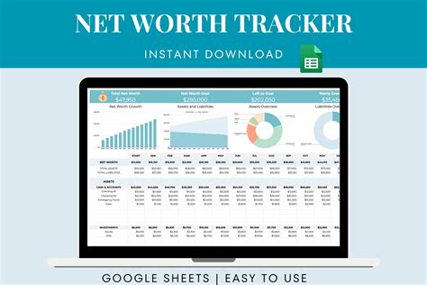 Net Worth Tracker Spreadsheet Template For Google Sheets Net Worth Google Sheet Personal Finance