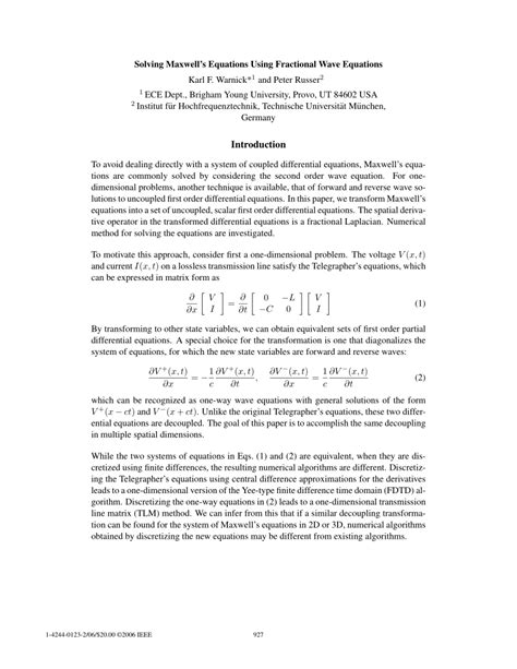 Pdf Solving Maxwells Equations Using Fractional Wave Equations