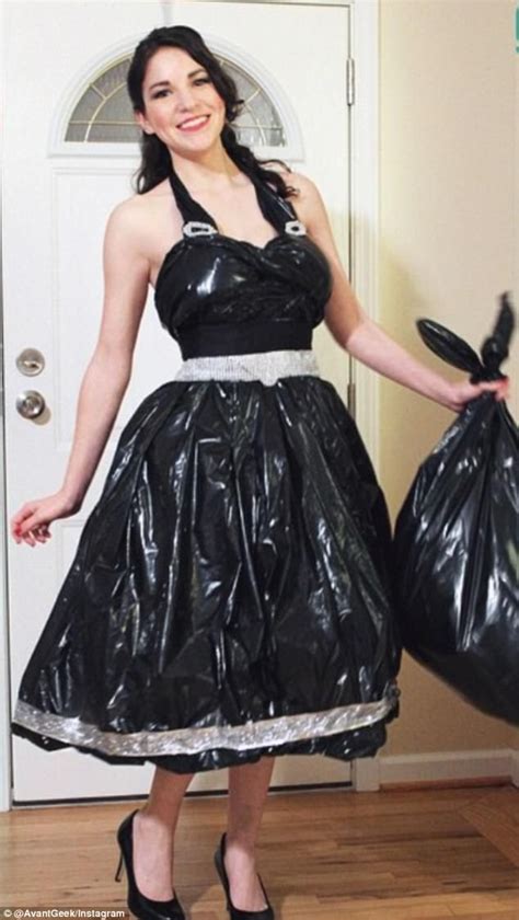 Dressin Trashy The Designer Also Made A Dress Completely From Trash Bags And Silver Ribbon