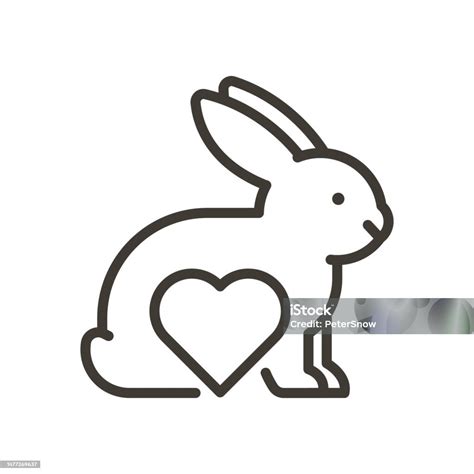 벡터 가는 선 아이콘 개요 선형 스트로크 그림 심장을 가진 귀여운 작은 토끼 크루얼티 프리에 대한 스톡 벡터 아트 및 기타