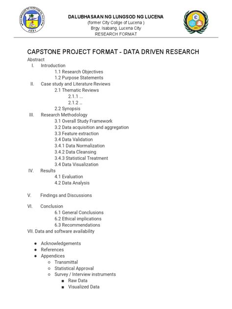 Capstone Project Format Data Driven Research Dalubhasaan Ng Lungsod Ng Lucena Pdf Data