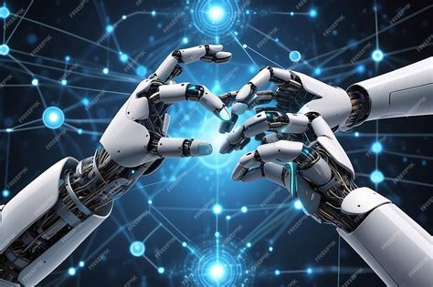 Premium Photo Ai Machine Learning Hands Of Robot And Human Touching