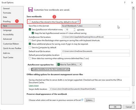 how to turn off autosave in excel