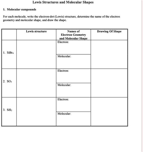 SOLVED Lewis Structures And Molecular Shapes Molecular Compaunds For Each Molecule Write The