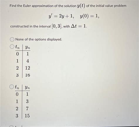 Solved Find The Euler Approximation Of The Solution Yt Of