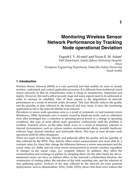 Pdf Monitoring Wireless Sensor Network Performance By Tracking Node Operational Deviation