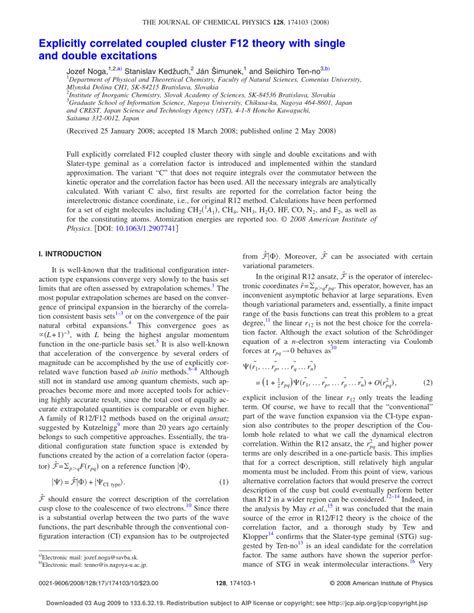 Pdf Explicitly Correlated Coupled Cluster F12 Theory With Single And Double Excitations