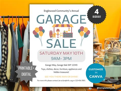 Editable Neighborhood Garage Sale Sign Community Yard Sale Flyer