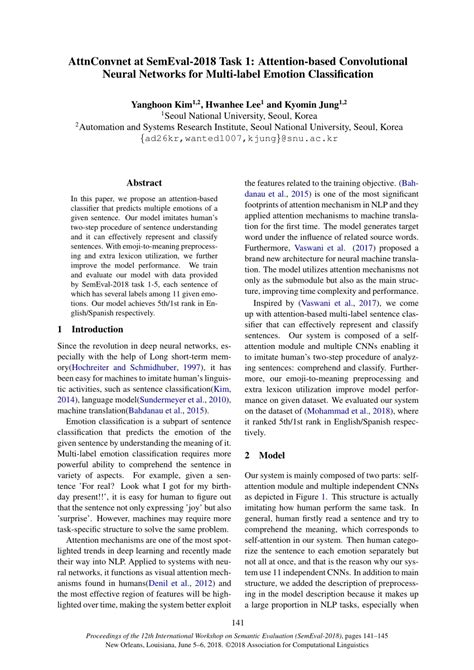 Pdf Attnconvnet At Semeval 2018 Task 1 Attention Based Convolutional Neural Networks For