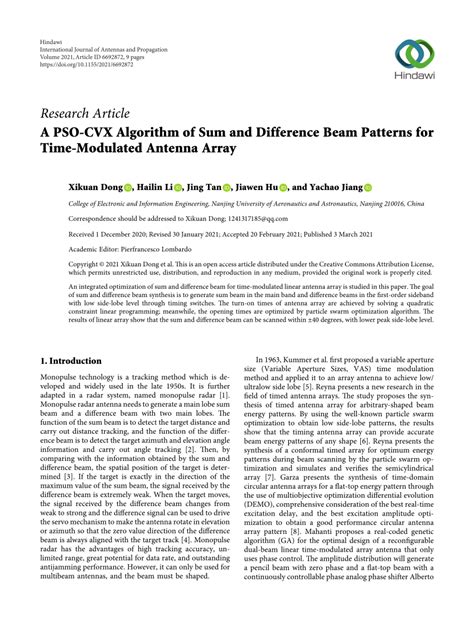Pdf A Pso Cvx Algorithm Of Sum And Difference Beam Patterns For Time Modulated Antenna Array