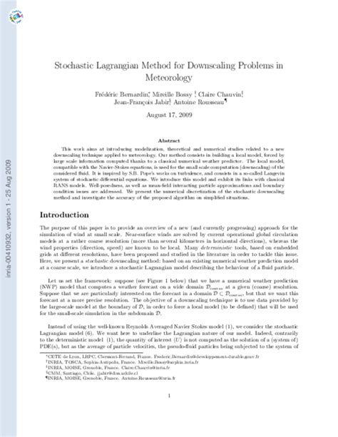Pdf Stochastic Lagrangian Method For Downscaling Problems In Meteorology