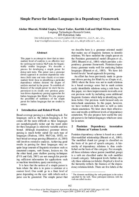 Pdf Efficient Dependency Parsing For Indian Languages