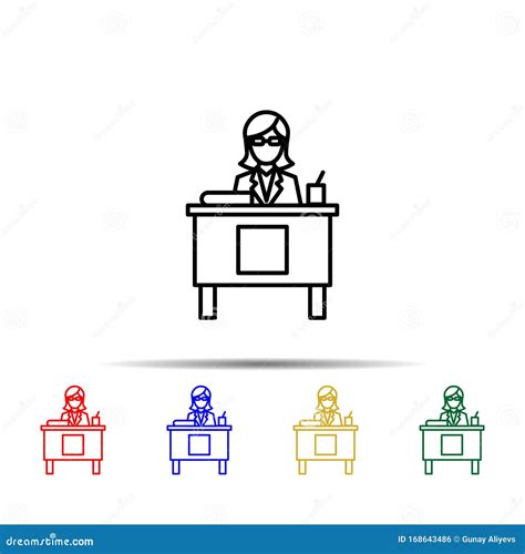 The Teacher At The Table Multi Color Style Icon Simple Thin Line Outline Vector Of School