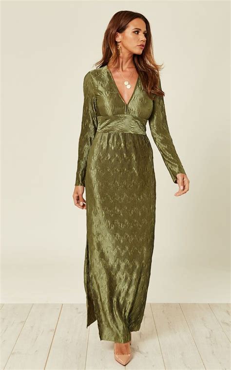 Green Pleated Maxi Dress Liquorish Silkfred Maxi Dress Pleated