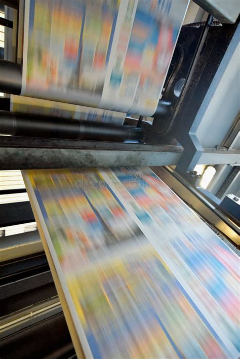 Roll Offset Print Machine In A Large Print Shop For Production Of Newspapers Magazines Stock