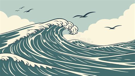 Large Ocean Wave Powerful Sea Wave Illustration For Water Themes