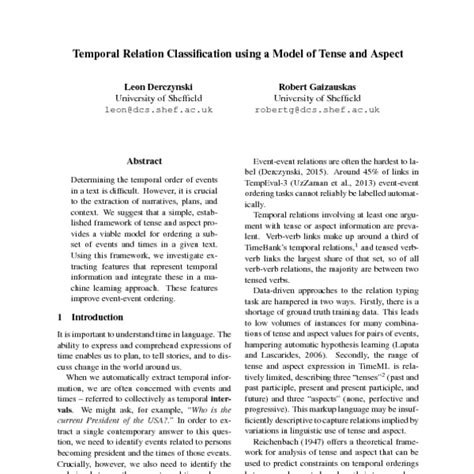 Temporal Relation Classification Using A Model Of Tense And Aspect Acl Anthology