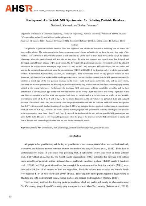 Pdf Development Of A Portable Nir Spectrometer For Detecting Pesticide Residues