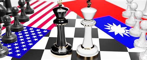 미국과 대만의 충돌 충돌 위기 와 국가 플래그와 체스 게임에 의해 상징 하는 무역 거래와 지배를 목표로 하는 두 나라 사이의