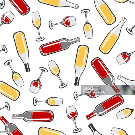 병과 와인 잔이있는 완벽한 패턴 레스토랑과 바에 대한 이미지 와인잔에 대한 스톡 벡터 아트 및 기타 이미지 와인잔 패턴 병 Istock