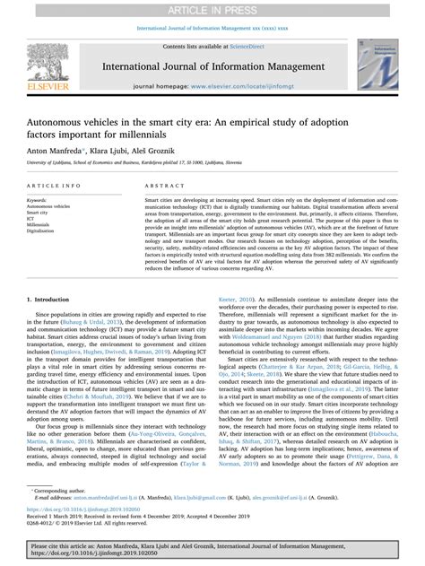 Pdf Millennials Perception Of Autonomous Vehicles