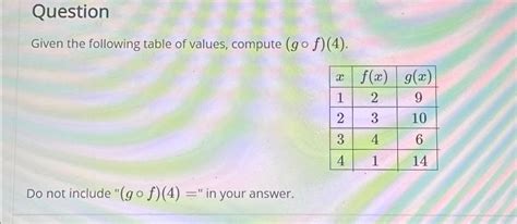 Solved QuestionGiven The Following Table Of Values Compute Chegg