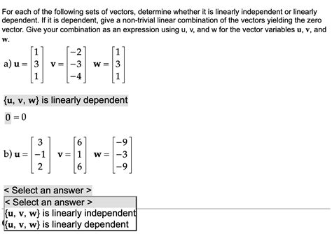 Solved For Each Of The Following Sets Of Vectors Determine