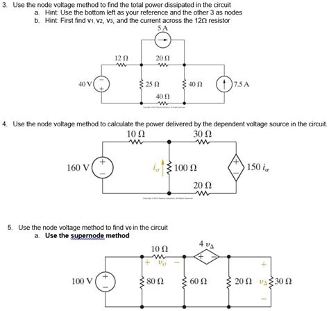 3 use the node voltage method to find the total power dissipated in