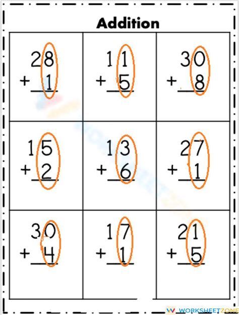 Double And Single Digit Addition Worksheet