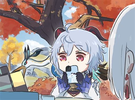 Ganyu Shenhe And Cloud Retainer Genshin Impact And 3 More Drawn By