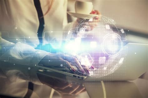 Premium Photo Double Exposure Of Woman Hands Typing On Computer And