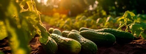 Premium Ai Image Cucumber Grows In The Garden Harvest Generative Ai