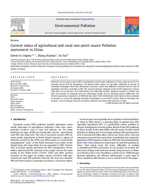 Pdf Current Status Of Agricultural And Rural Non Point Source Pollution Assessment In China