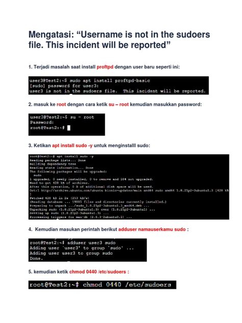 Mengatasi Username Is Not In The Sudoers File This Incident Will Be Reported Pdf