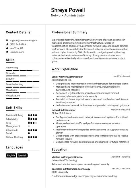 Network Engineer Resume Examples And Templates For ResumeDesign Ai